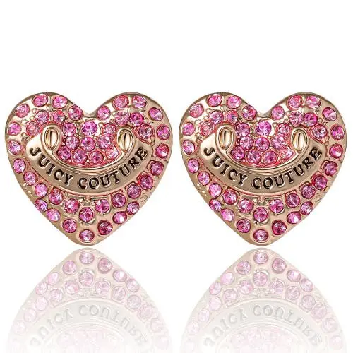 Juicy Couture Heart Crystal Stud Earrings - Pink, Gold
