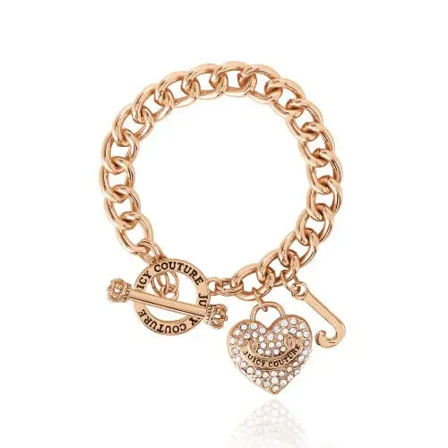 Juicy Couture Toggle Bracelet With Crystal Heart Charm - Gold