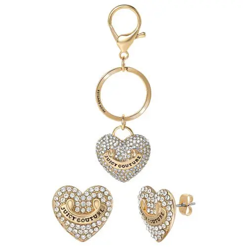 Juicy Couture Pave Heart Keychain And Earrings Set