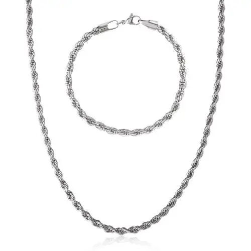 Lucky Brand Stainless Steel Rope Chain Set - Silver