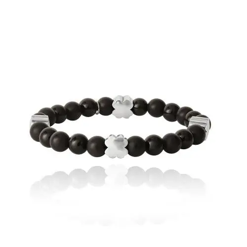 Lucky Brand Clover Beaded Elastic Bracelet - Black/ White