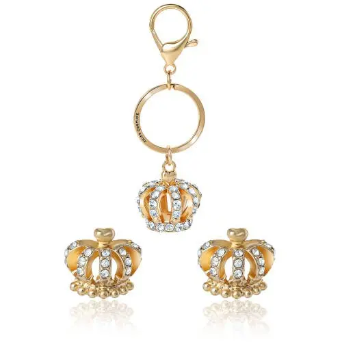 Juicy Couture Crystal Crown Keychain And Earrings Set
