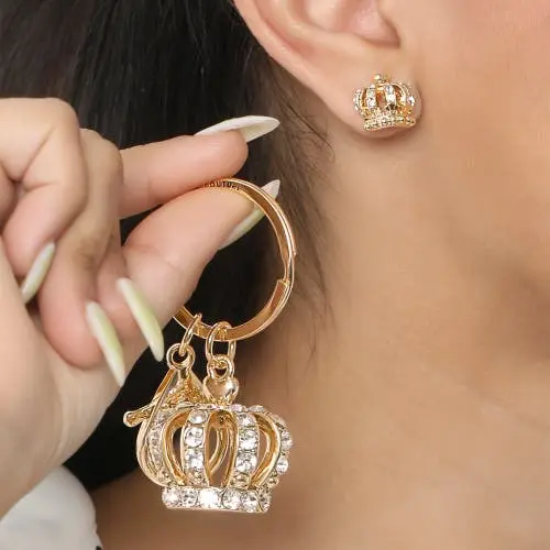 Juicy Couture Crystal Crown Keychain And Earrings Set