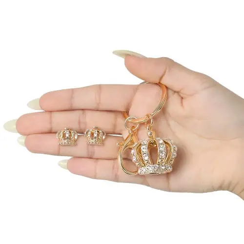 Juicy Couture Crystal Crown Keychain And Earrings Set