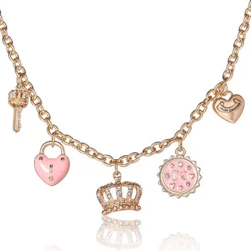 Juicy Couture Gold-tone Crystal Charm Necklace - Gold, Pink