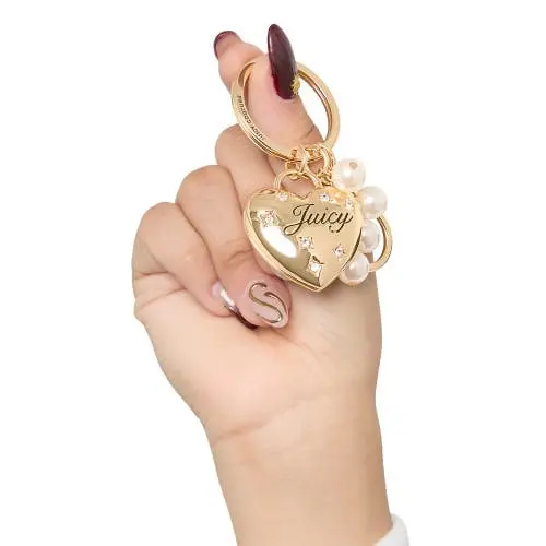 Juicy Couture Heart Keychain With Faux Pearls - Gold