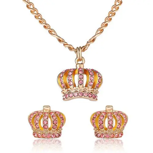Juicy Couture Crown Pendant Necklace & Stud Earrings Set - Gold, Yellow