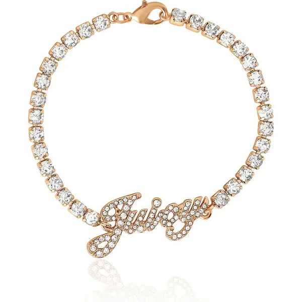 Juicy Couture Crystal Tennis Bracelet With Signature Script Logo Charm - Gold