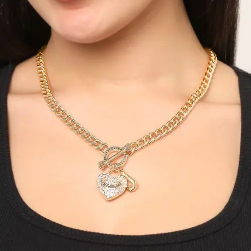 Juicy Couture Heart And Logo Toggle Charm Necklace - Gold