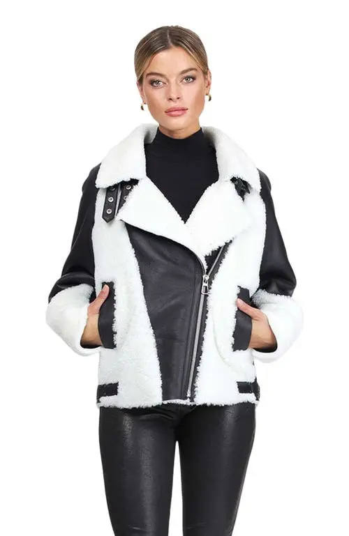 Gorski Genuine Shearling Asymmetrical Zip Moto Jacket