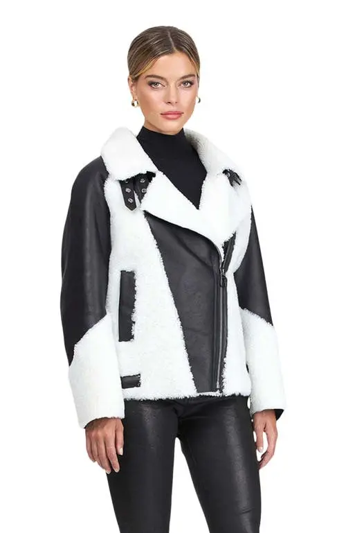 Gorski Genuine Shearling Asymmetrical Zip Moto Jacket