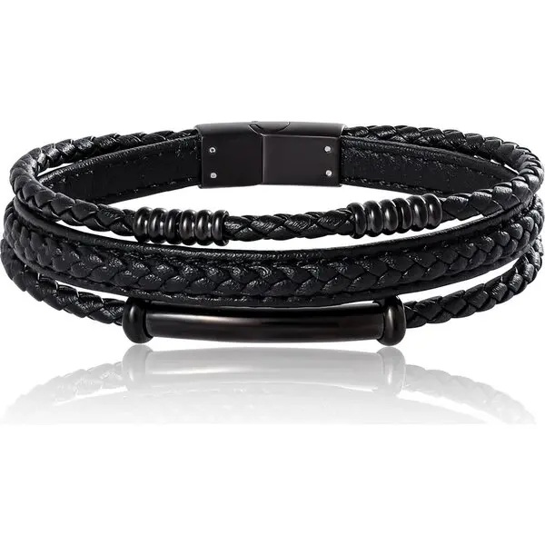 Lucky Brand Stainless Steel Triple Row Cord Bracelet - Black