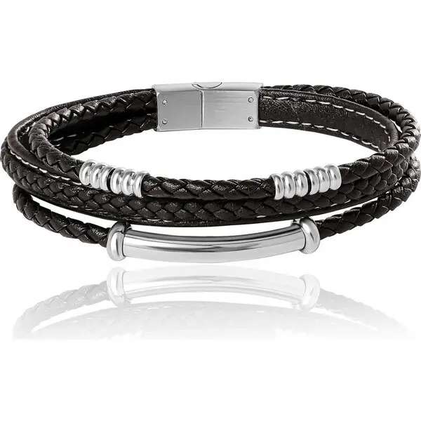 Lucky Brand Stainless Steel Triple Row Cord Bracelet - Black/silver