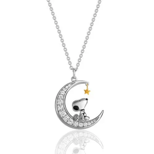 PEANUTS Snoopy Moon Cubic Zirconia Pendant Necklace - Silver