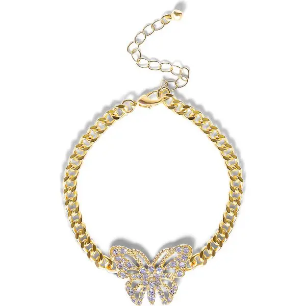 Jessica Simpson Butterfly Crystal Chain Bracelet - Gold