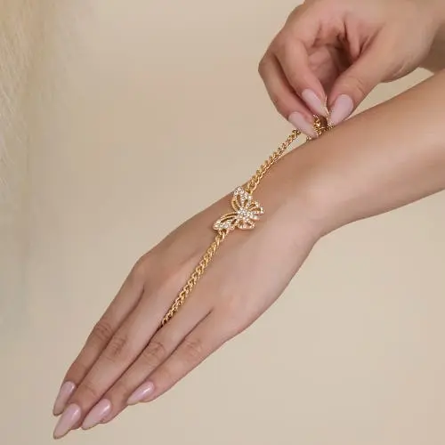 Jessica Simpson Butterfly Crystal Chain Bracelet - Gold