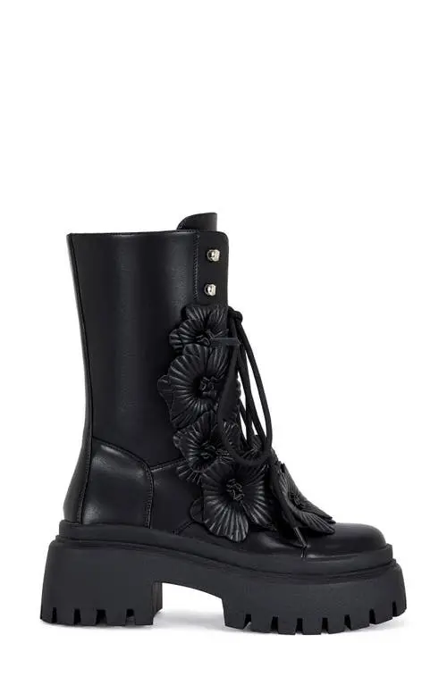 AZALEA WANG Floral Appliqué Lug Sole Boots