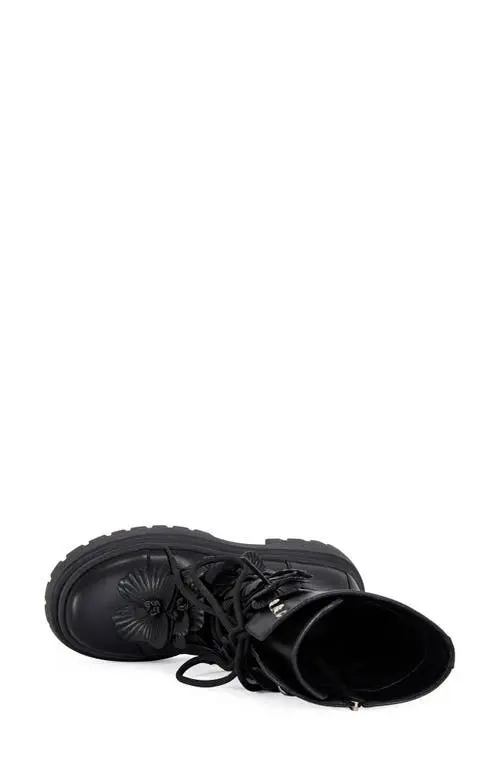 AZALEA WANG Floral Appliqué Lug Sole Boots
