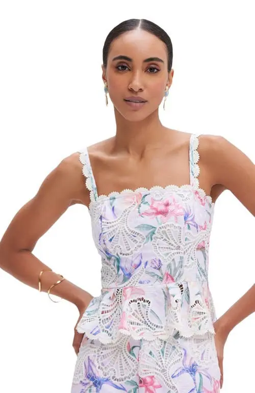 PatBO Amaryllis Embroidered Peplum Top - Light Blue