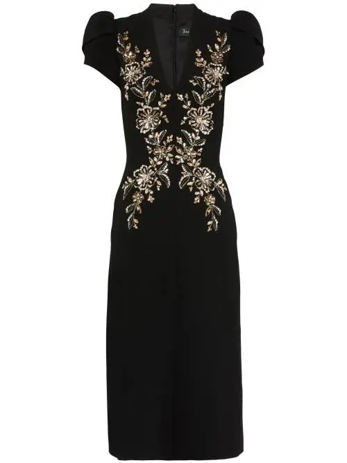 Jenny Packham Freya Embroidered Midi Dress - Liquorice