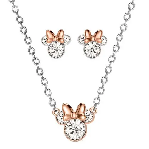 Disney Crystal Necklace And Stud Earring Set - Silver