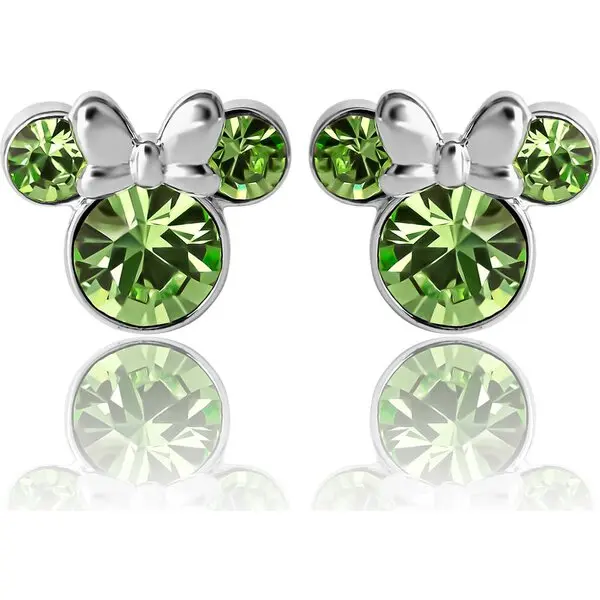 Disney Minnie Mouse Birthstone Stud Earrings - August - Peridot Crystal