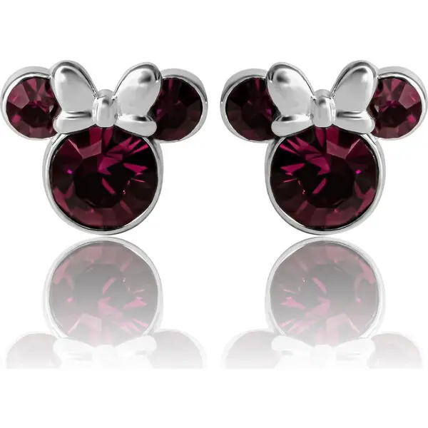 Disney Minnie Mouse Birthstone Stud Earrings - February - Amethyst Crystal