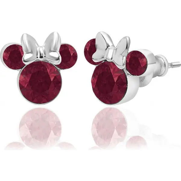 Disney Minnie Mouse Birthstone Stud Earrings - January - Burgundy Crystal