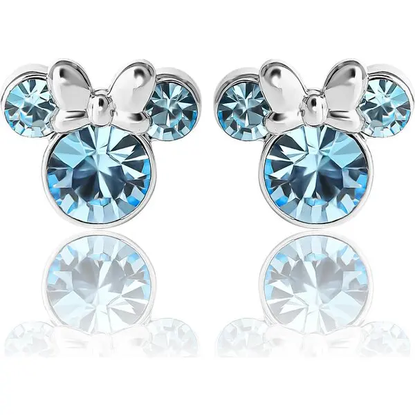 Disney Minnie Mouse Birthstone Stud Earrings - March - Aquamarine Crystal