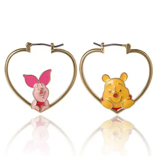Disney Winnie The Pooh And Piglet Heart Hoop Earrings - Gold