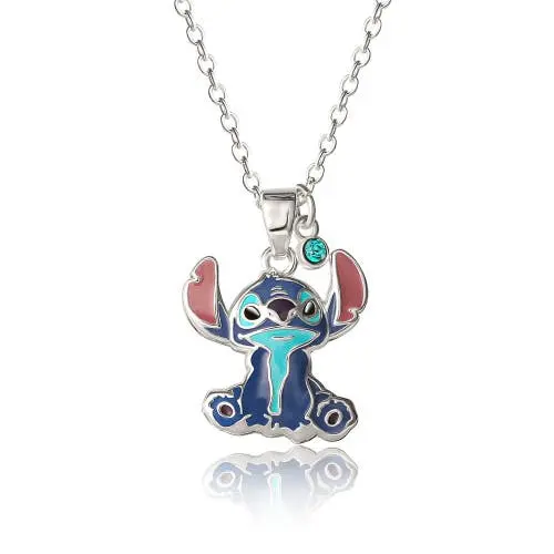 Disney Sitting Stitch Pendant - Blue, Silver