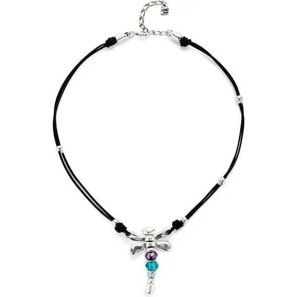 UNODE50 Dragonfly Leather Necklace - Silver