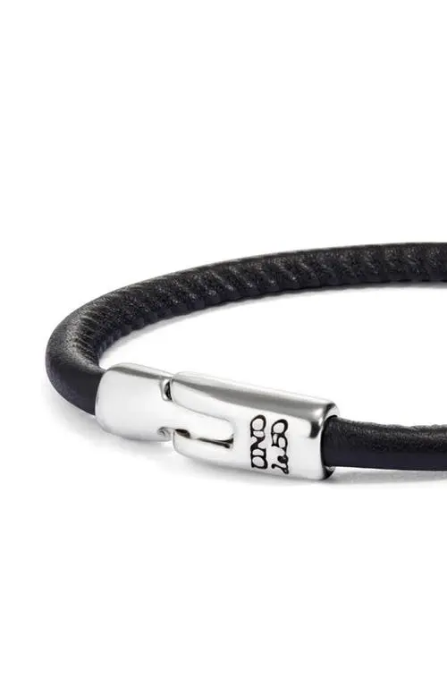 UNODE50 Clasp Leather Bracelet - Silver