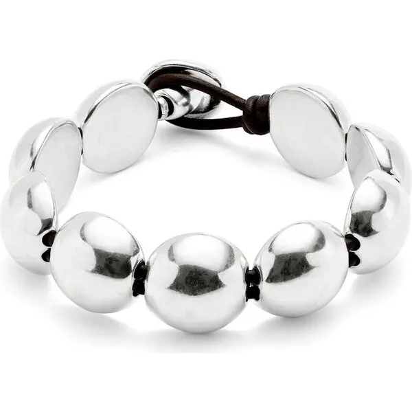 UNODE50 Beaded Leather Bracelet - Silver