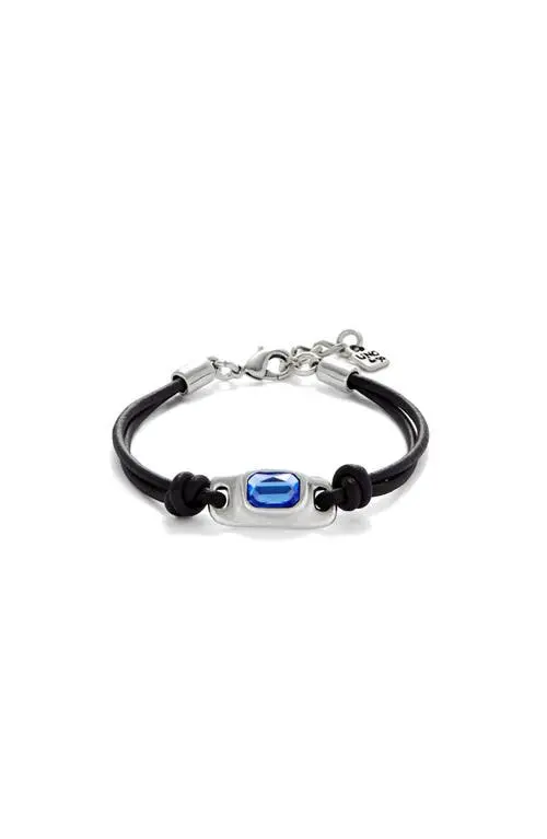 UNODE50 Faceted Crystal And Leather Bracelet - Silver