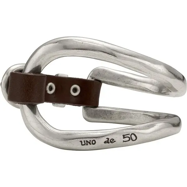 UNODE50 Leather Loop Bracelet - Silver