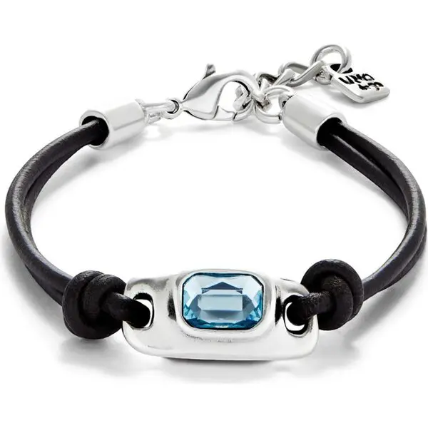 UNODE50 Faceted Crystal Leather Bracelet - Silver