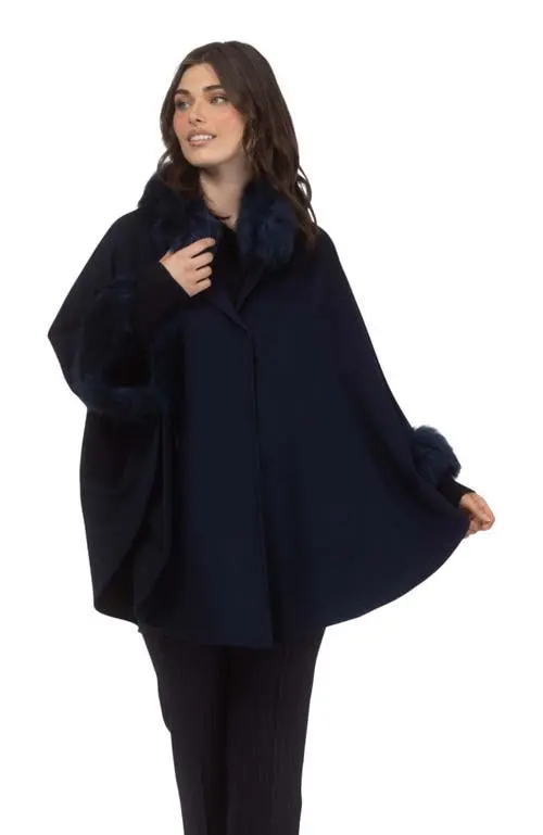 Gorski Wool And Cashmere Trimmed Cape - Navy