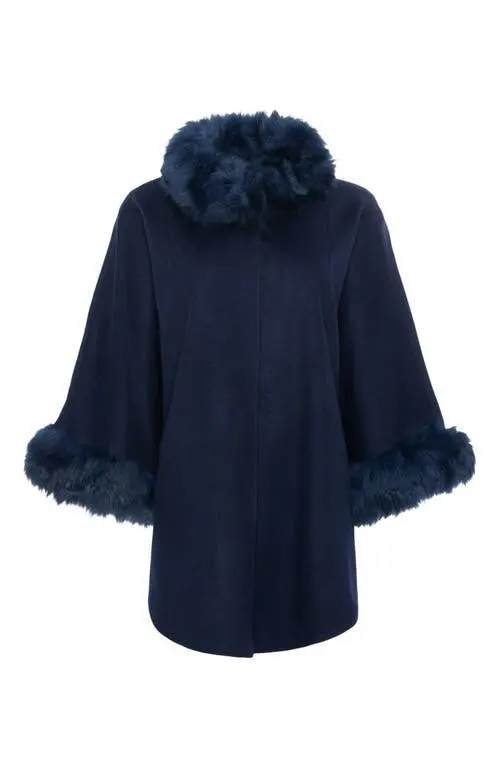 Gorski Wool And Cashmere Trimmed Cape - Navy