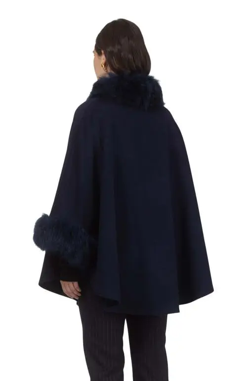 Gorski Wool And Cashmere Trimmed Cape - Navy