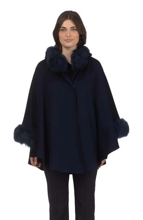 Gorski Wool And Cashmere Trimmed Cape - Navy