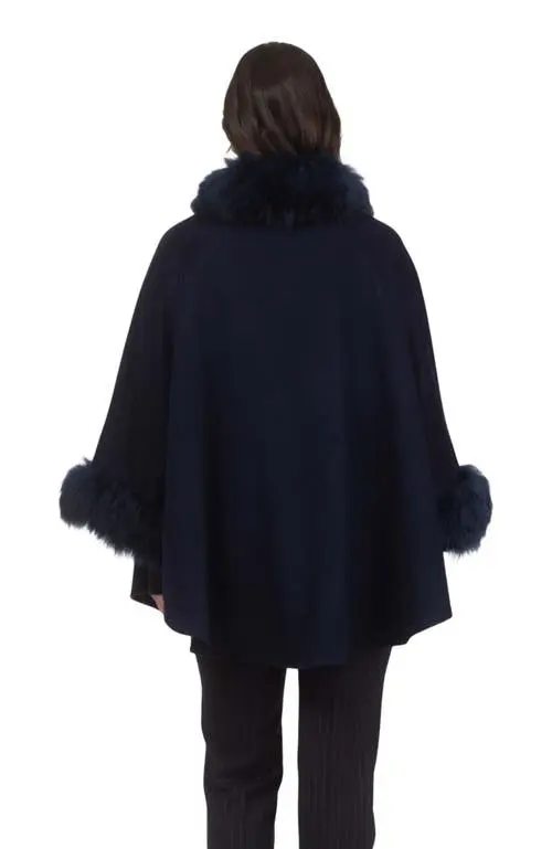 Gorski Wool And Cashmere Trimmed Cape - Navy