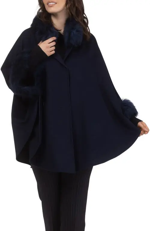 Gorski Wool And Cashmere Trimmed Cape - Navy