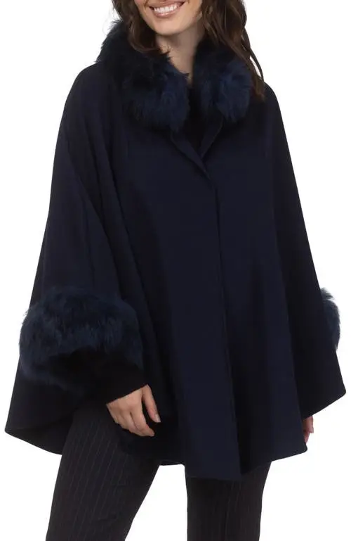 Gorski Wool And Cashmere Trimmed Cape - Navy