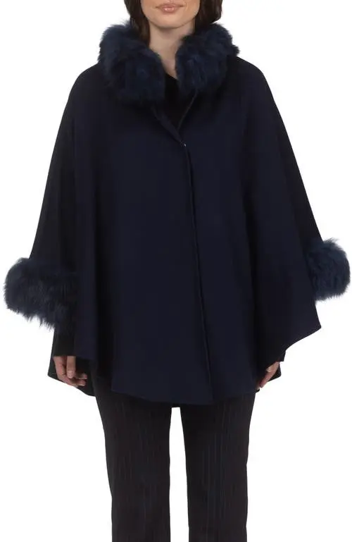 Gorski Wool And Cashmere Trimmed Cape - Navy
