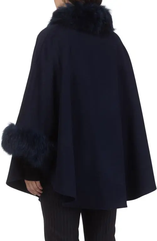 Gorski Wool And Cashmere Trimmed Cape - Navy