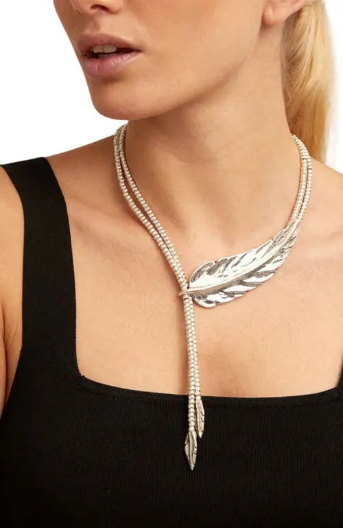 UNODE50 Feather Drop Sterling -plated Necklace