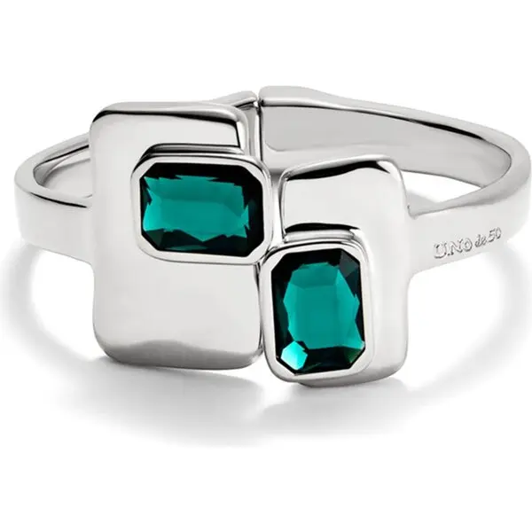 UNODE50 Green Crystal Bar Bangle - Silver