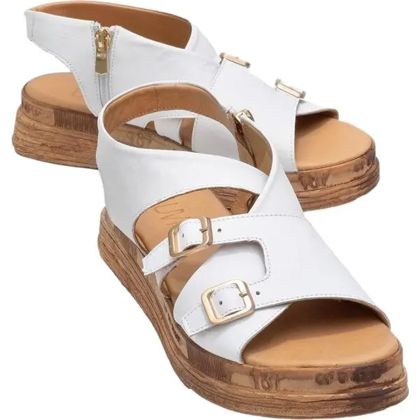 FOREVER & ALWAYS SHOES Levine Leather Side-zip Sandal - White Leather