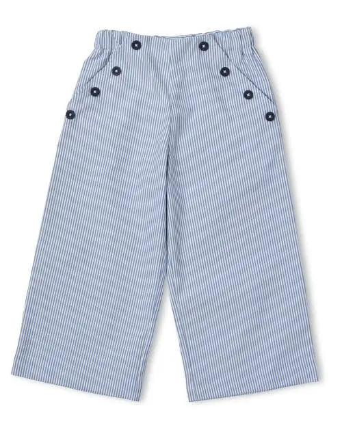 FLORENCE EISEMAN Stripe Button Front Pants - Blue Seersucker
